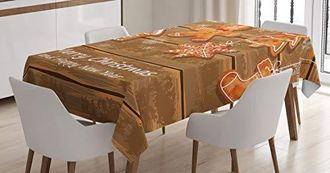 Abakuhaus Bonhomme en Pain d&eacute;pice Nappe, Fun Aquarelle, Linge de Table Rectangulaire pour Salle &agrave; Manger D&eacute;cor de Cuisine, 140 x 200 cm, Orange Blanc Brun