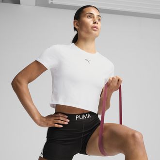 Puma TAD ESSENTIALS Kurzes figurbetontes T-Shirt Damen, Kleidung, Wei&Atilde;Y, XXS