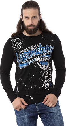 Cipo & Baxx Herren Sweatshirt CL510 Schwarz - Stylischer Pullover im Modernen Streetwear Look mit Rundhals & Print - Bequemer Sweater f&uuml;r Alltag, Freizeit & Party