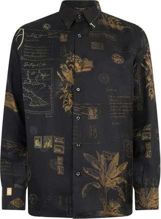Billionaire Boys Club Homme, Chemises, Noir, Taille: 4XL Printed Silk Shirt Letter