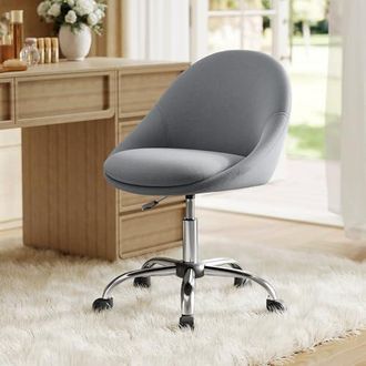 Songmics Homeoffice-Stuhl, Schminkstuhl aus Baumwoll-Leinen-Mischgewebe, Schreibtischstuhl, Schaumstoffpolsterung, h&ouml;henverstellbar, f&uuml;r Arbeitszimmer, Schlafz