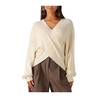 Moss Copenhagen Beiger Wrap-Pullover f&uuml;r Herbst/Winter - - Knitwear - Damen - Beige - M