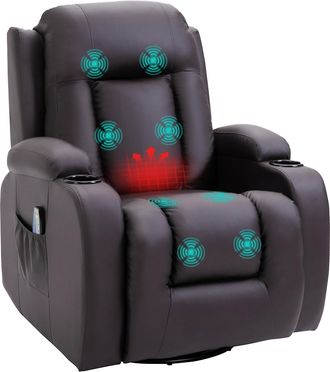 HOMCOM Relaxsessel mit Massagefunktion Elektrisch Fernsehsessel mit Liegefunktion, W&auml;rmfunktion, Drehbar Massagesessel mit Wippfunktion, Fernbedienung, Kunst