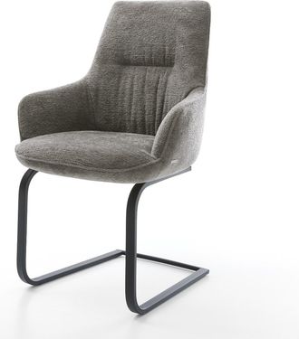 DELIFE Freischwinger Zelia-Flex mit Armlehnen Boucl&eacute; Soft Schlamm Freischwinger flach Graphit Taschenfederkern, Esszimmerst&uuml;hle