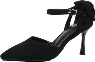 Generic Escarpins &agrave; talons hauts pour femme - Bout pointu - Sangle de cheville - Boucle - Noeud d&eacute;coratif - Confortables - Pour mariage et soir&eacute;e, Noir, 40.5 