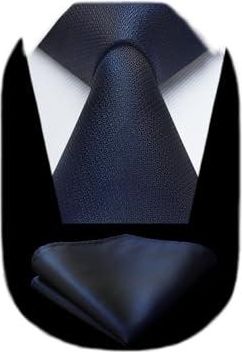 Hisdern Bleu Marine Cravate Homme et Mouchoir de Poche Pour Le Travail Mariage Affaires Fête Cravates & Carre de poche Set