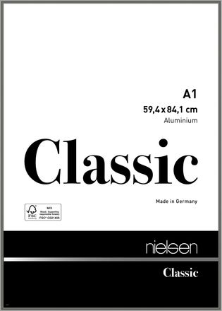 Nielsen Design Bilderrahmen, 59,4 x 84,1 cm (A1), Aluminium, Grau glanz, Posterrahmen zum Aufhängen im Hoch- & Querformat, Echtglas, Classic