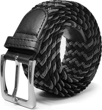 Glamexx24 G&uuml;rtel Elastischer Herren Damen Unisex Dehnbarer Geflochtener Stoffg&uuml;rtel, Breite 3.5cm, Schwarz, Grau