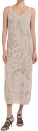 Brunello Cucinelli Femme, Robes, Beige, Taille: 42 FR Robe en lin et coton tricot&eacute;e