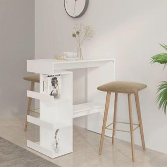 vidaXL Table de bar avec &eacute;tag&egrave;re de rangement Blanc Bois ding&eacute;nierie Vidaxl