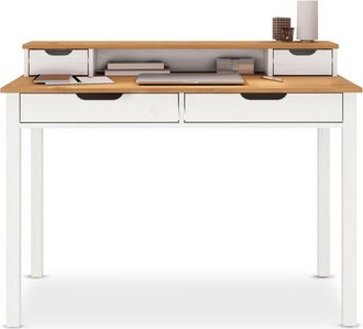 IDIMEX Schreibtisch Raul mit 4 Schubladen aus Massivholz, Eiche/weiß - Bürotisch mit Stauraum und Nische, Home-Office-Schreibtisch, PC-Tisch mit Aufsatz