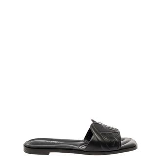 Alexander McQueen Seal Leder Flache Sandale - - Shoes - Damen - Schwarzk - 37 1/2 EU