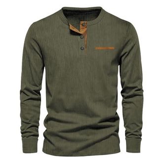 Generic Henley Chemises pour homme en velours c&ocirc;tel&eacute; avec poche, manches longues, quart de boutonnage, chemisier d&eacute;contract&eacute;, Z01-vert., XXL