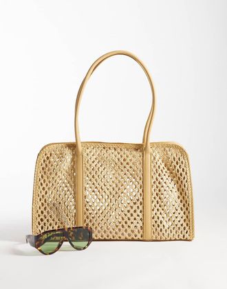 Mango Sac bandouli&egrave;re en maille ajour&eacute;e - Beige-Neutre