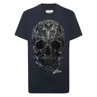 Philipp Plein Homme, Tops, Bleu, Taille: S Round Neck T-Shirt Degrade Skull