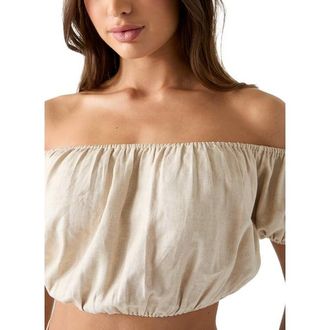 Guess Top Ryan &agrave; &eacute;paules d&eacute;nud&eacute;es en lin m&eacute;lang&eacute;