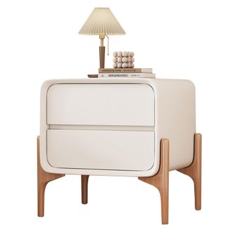 Generic Moderner Nachttisch Mit 2 Schubladen - Massivholzrahmen Und Mikrofaser-Lederoberfläche, Nachttisch Mit Verstecktem Griff Und Leisen Gleitschienen(Whit