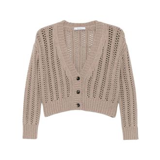 Max Mara Offene Strick-Strickjacke mit V-Ausschnitt und verk&uuml;rzter Silhouette - - Knitwear - Damen - Braun - XS