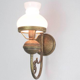 Licht-Erlebnisse Wandlampe Wei&szlig; Glasschirm aus Echt-Messing Antik