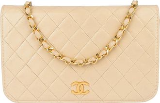 Chanel Crossbody Bags - Chanel Quilted Lambskin 24K Gold Single Flap Shoul - Gr. unisize - in Beige - f&uuml;r Damen