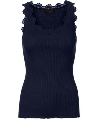Rosemunde Seidentop Babette mit Spitzenbesatz XL Navy