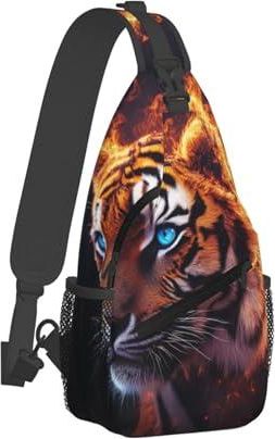 Generic Durable Sacoche Homme Bandouliere Roi des animaux sauvages et en col&egrave;re, tigre de feu et de flammes Sacs Poitrine Casual Cross Body pour Homme Femme R