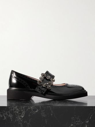 Roger Vivier Mocassins En Cuir Verni À Cristaux Viv Rangers - Noir
