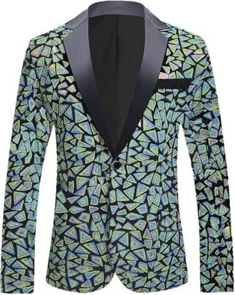 Generic Veste en velours pour homme avec motif mosa&iuml;que &agrave; paillettes - Veste de costume &agrave; paillettes avec col ch&acirc;le pour chanteur de sc&egrave;ne Showmaster - Blazer