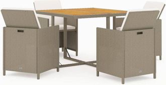 vidaXL 5-tlg. Garten-Essgruppe mit Kissen Poly Rattan Beige Vidaxl