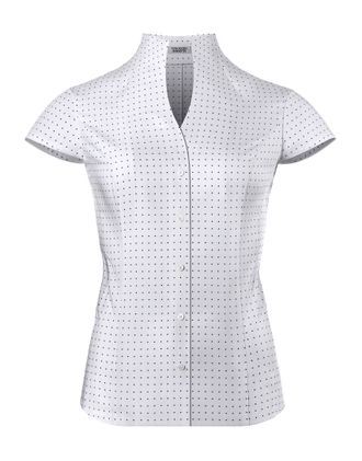 Vincenzo Boretti Bluse, modern-fit/leicht tailliert, Kelchkragen, Kurzarm, gepunktet - bügelleicht weiß/dunkelblau 36