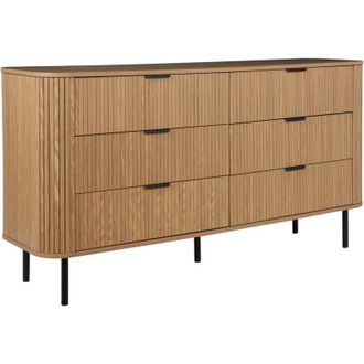 Beliani Commode Retro MDF 6 tiroirs Pieds M&eacute;talliques Bois Clair Bradley