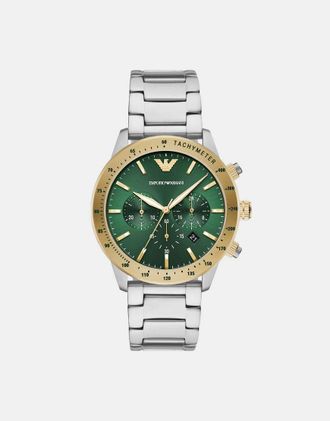 Emporio Armani Montre bicolore pour homme en acier inoxydable &agrave; mouvement chronographe - Argent&eacute;