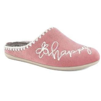 Inblu Chaussons femme broderie avec fleur et inscription happy, chaussons dhiver avec semelle int&eacute;rieure extractible ART GF-20, rose, 37 EU