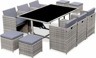 Sweeek Salon de jardin 6-10 places - Vasto - table encastrable Nuances de gris / Gris chin&eacute;