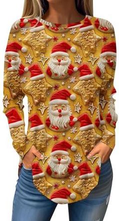 Generic Chemises de yoga pour femmes 2025 - Tenues de vacances tendance pour lhiver - T-shirts de Noël - T-shirts de Noël amusants à manches longues - Robe dé