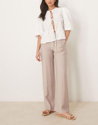 Abercrombie & Fitch Pantalon large &agrave; taille haute - Beige-Neutre