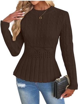 Generic Haut en tricot &eacute;pais &agrave; col rond et manches longues pour femme, pull surdimensionn&eacute;, doux et l&eacute;ger, caf&eacute;, XXL