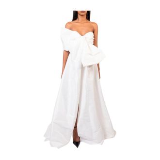 Doris S Wei&szlig;e Elegance Langes Kleid mit Seitenschlitz und Schleife vorne - - Dresses - Damen - Wei&szlig; - L