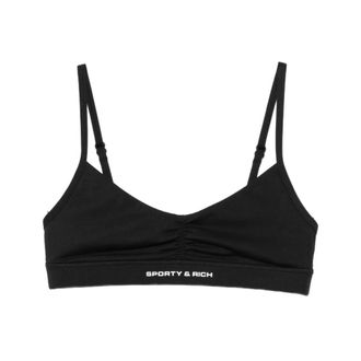 Sporty & Rich Soutien-gorge de sport &agrave; logo imprim&eacute; et fronces - Femme - Sport - Noir - Taille: 36 FR
