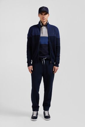 Eden Park Cardigan Zipp&eacute; &Agrave; Col Montant Marine Et Bleu En Coton