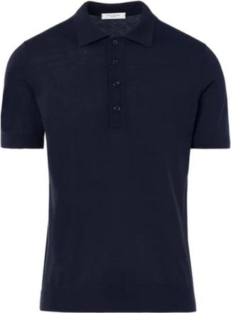 Paolo Pecora Homme, Tops, Bleu, Taille: 2XL Polo de Luxe en Soie Coton Bleu Marine