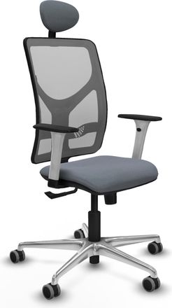 Piqueras y Crespo Stuhl aus grauem Netzstoff, mit wei&szlig;en und schwarzen Armlehnen, h&ouml;henverstellbare Lendenwirbelst&uuml;tze und festes Kopfteil, ausgestattet mit 3 Positione