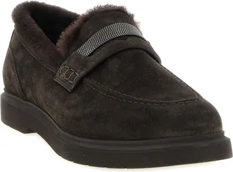 Brunello Cucinelli Shearling-Lined Suede Loafer - brown
