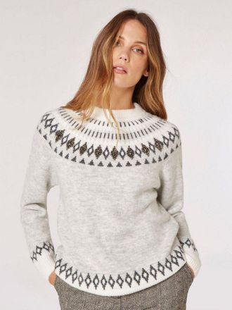 Apricot Strickpullover Norwegerpullover mit Edelsteinmuster