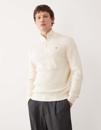 GANT Strukturierter Pullover in Creme mit kurzem Rei&szlig;verschluss-Neutral