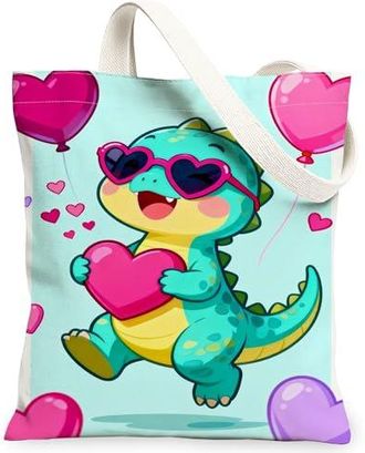 Generic Sacs fourre-tout en toile motif dinosaure, joli motif de ballons, sacs d&eacute;picerie r&eacute;utilisables, l&eacute;gers et amusants, lavables avec bandouli&egrave;re en toile