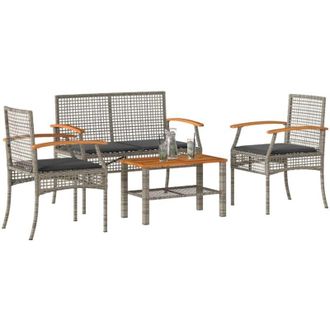 vidaXL Vidaxl - Salon de jardin 4 pcs avec coussins Gris R&eacute;sine tress&eacute;e