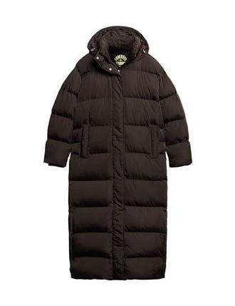 Superdry Maxi Hooded Puffer Coat Veste pour femme, Marron caf&eacute;, 38