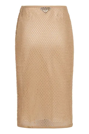 Prada Womens Cotton Midi Skirt Beige