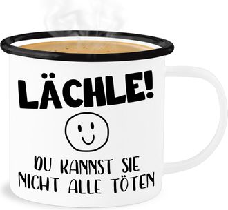 Shirtracer Emaille Becher Blechbecher - Statement Sprüche - Lächle du kannst sie nicht alle töten Emoticon schwarz - 300 ml - Weiß Schwarz - sarkasmus schlechte 